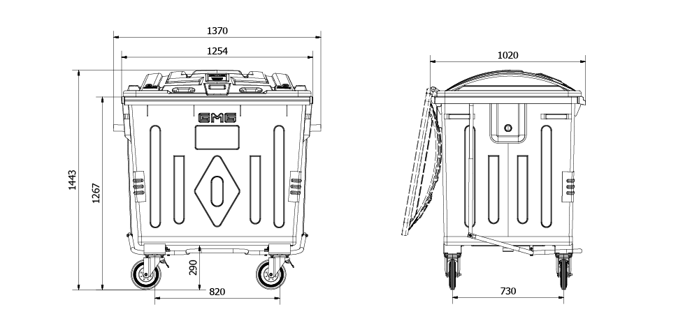 Mobile Waste Container - GM 1100 | Gekas Metal (GMG)